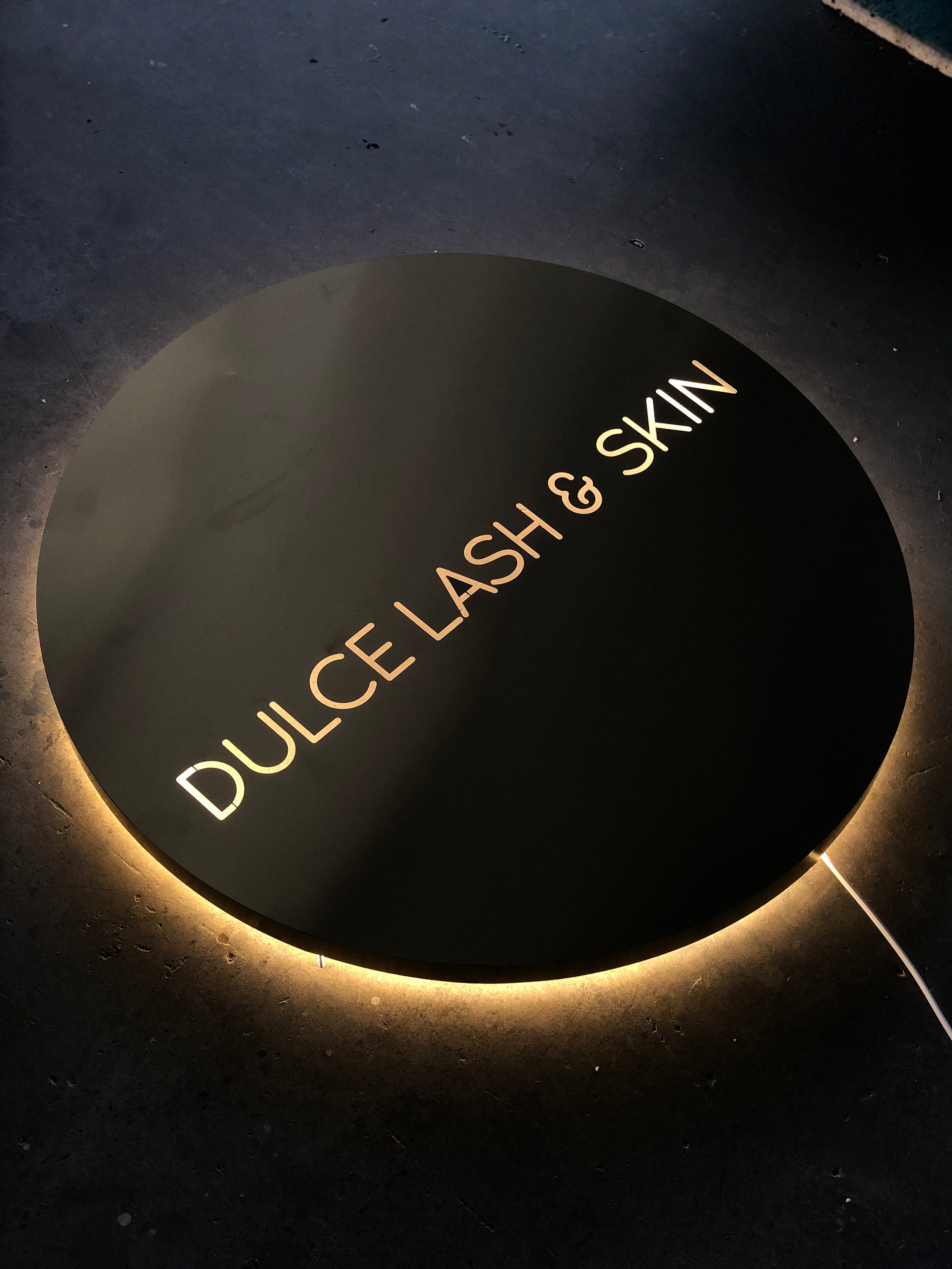 Custom Brass Business Sign - Gold Round Sign - Gold Illuminated Signage ...