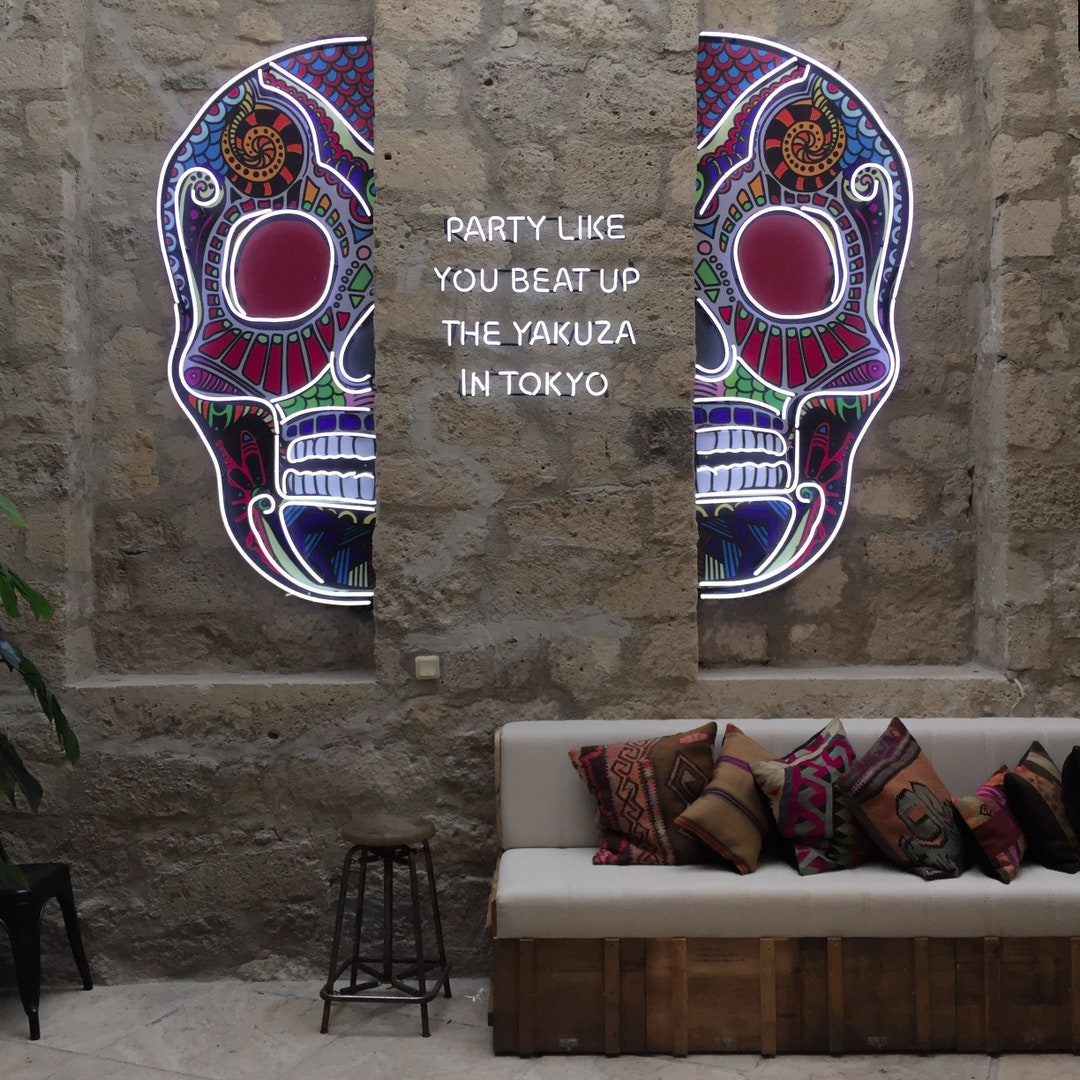 Large Skull Neon Sign Handmade Customized Decor Neon Sign Mexican Skull ...