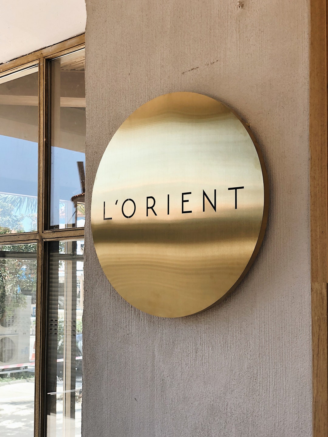 Custom Brass Business Sign - Gold Round Sign - Gold Illuminated Signage ...