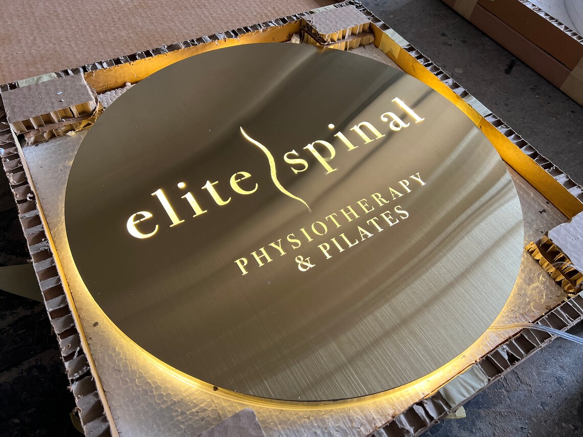 Custom Brass Business Sign Gold Round Sign Gold Illuminated Signage ...