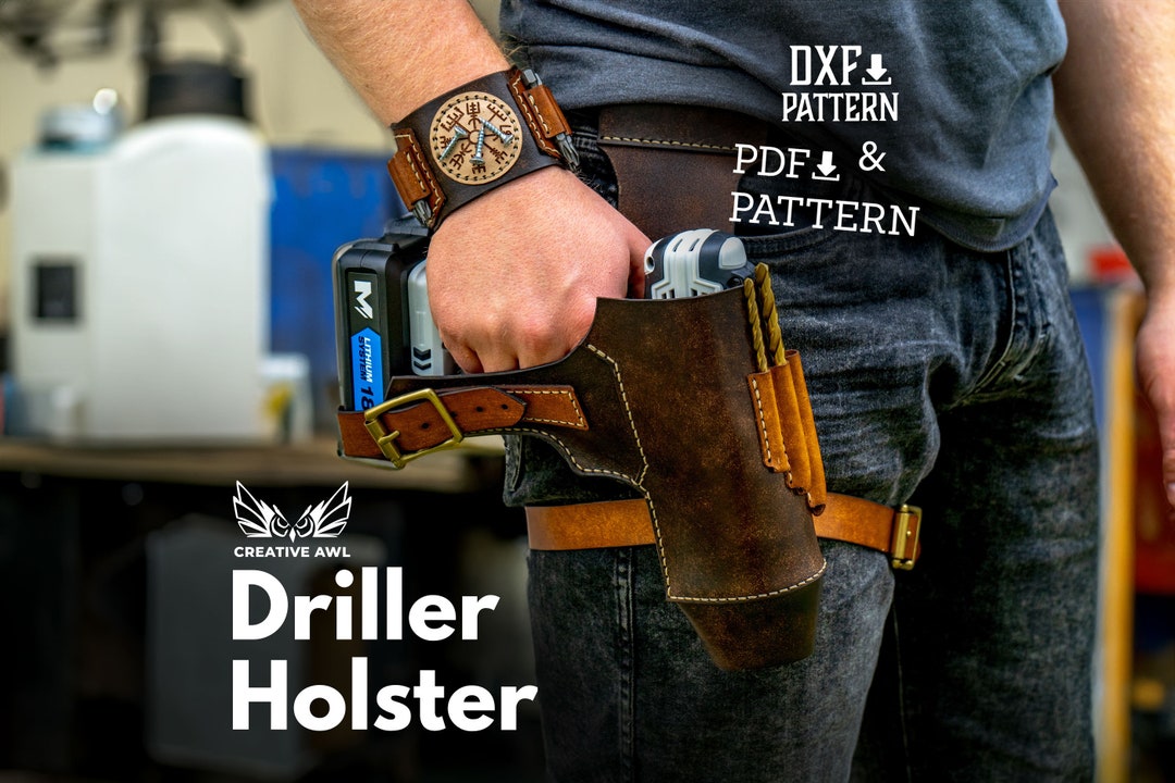 PDF & DXF Leather Driller Holster Magnetic Wristband Leather Pattern ...
