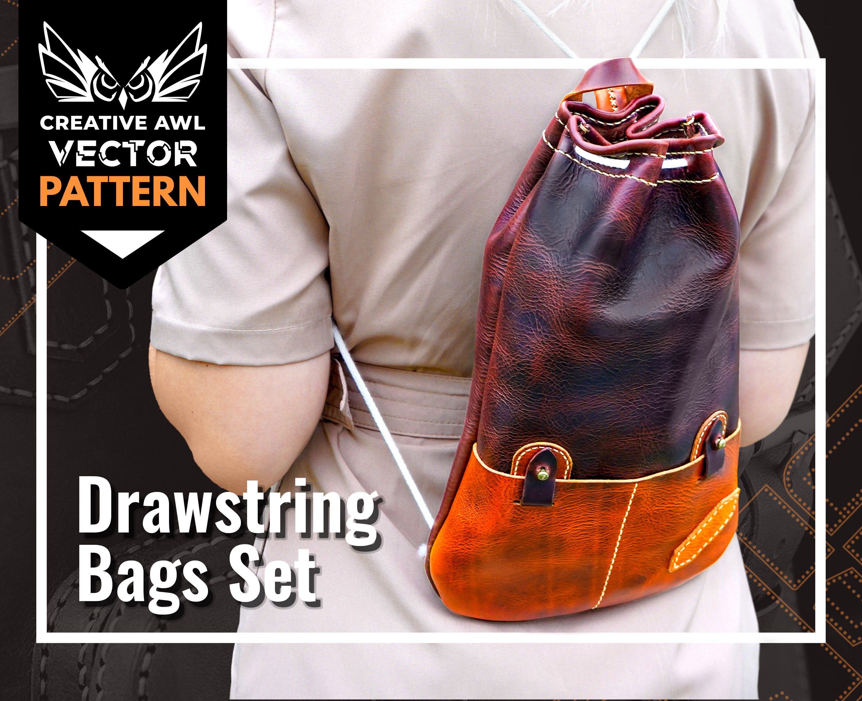 Laser PDF Leather Drawstring Bag Pattern - Leather Sack Backpack Template - Leather Bag pattern ...