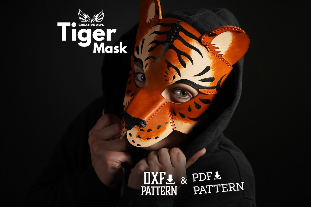 PDF & DXF Leather Tiger Mask Pattern, 3 Sizes, Leather Mask Pattern ...