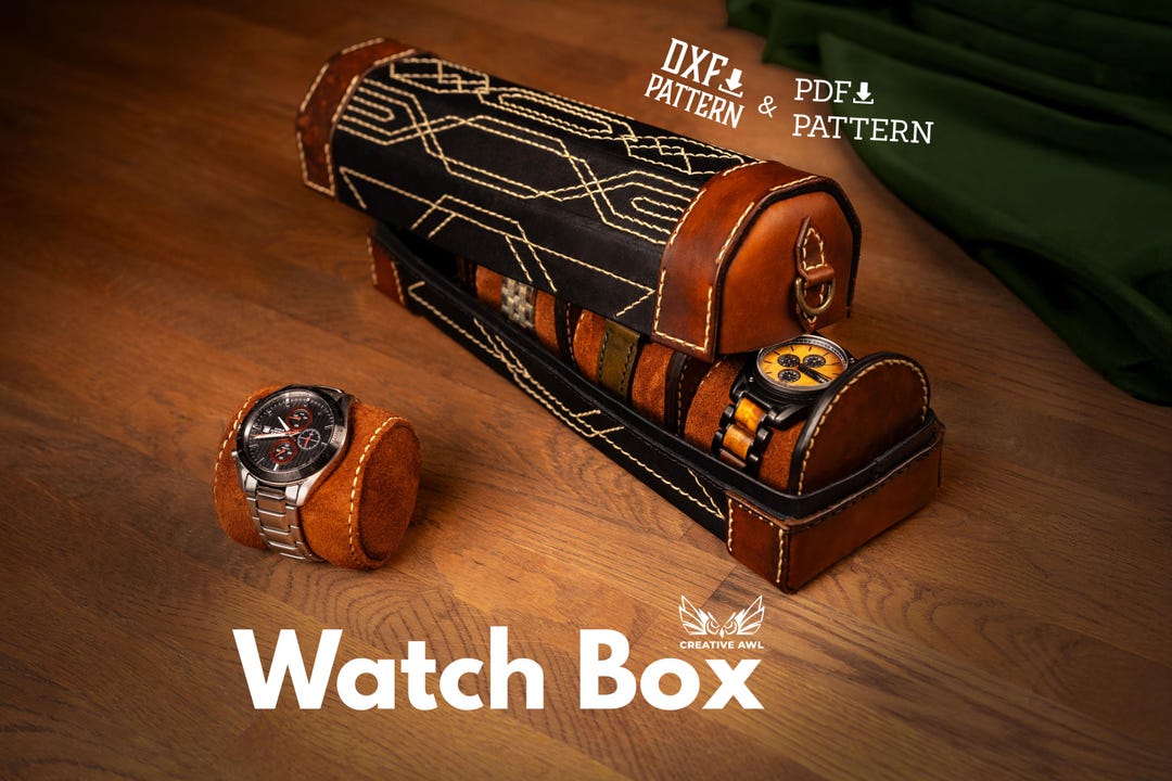 DIY Leather Watch Box Pattern | 4-slot Watch Case Template | PDF & DXF ...