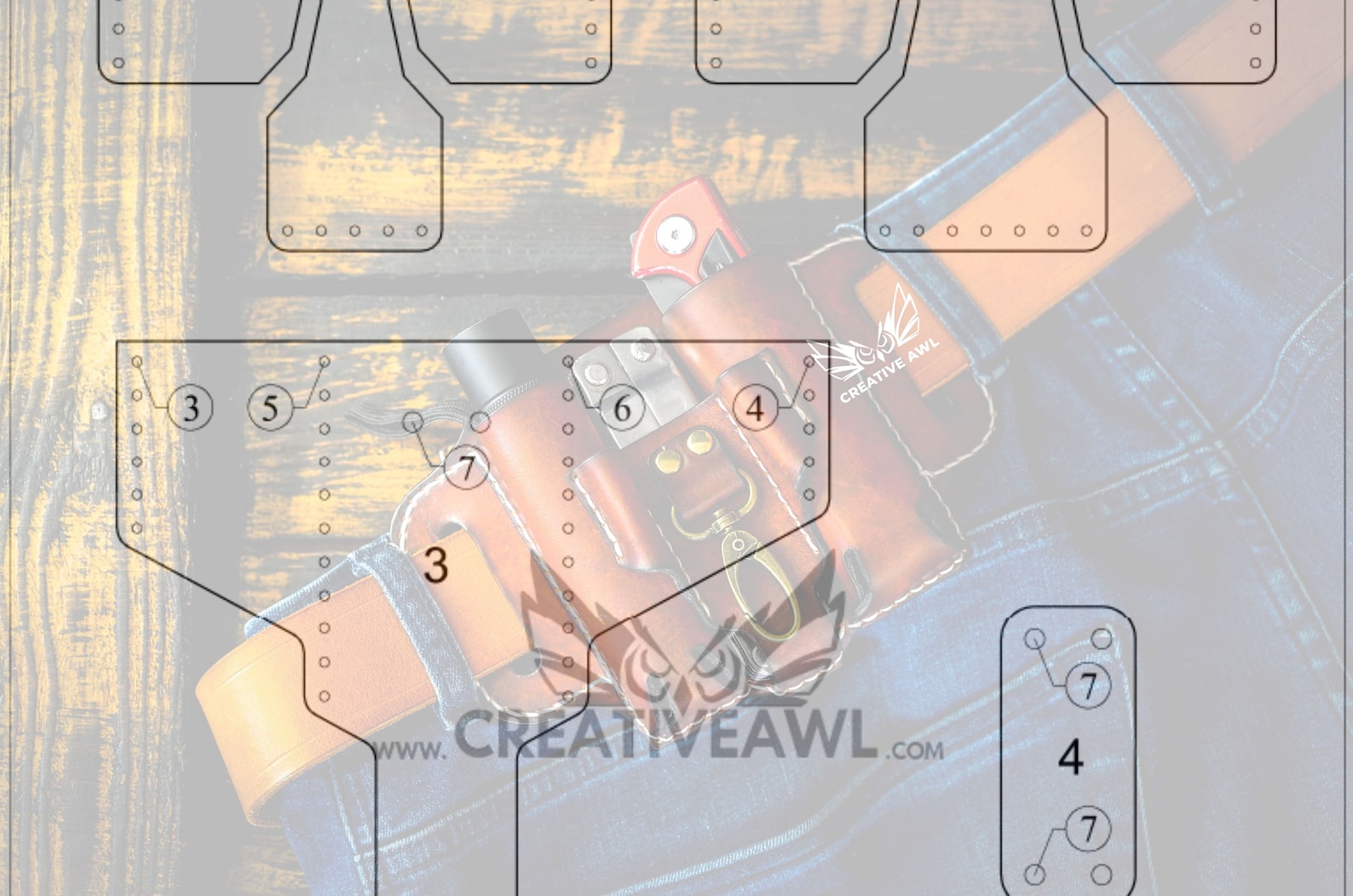 PDF & DXF Leather EDC Puch Belt Case Pattern Hip Bag Pattern Leather Pattern Pouch Belt Bag ...