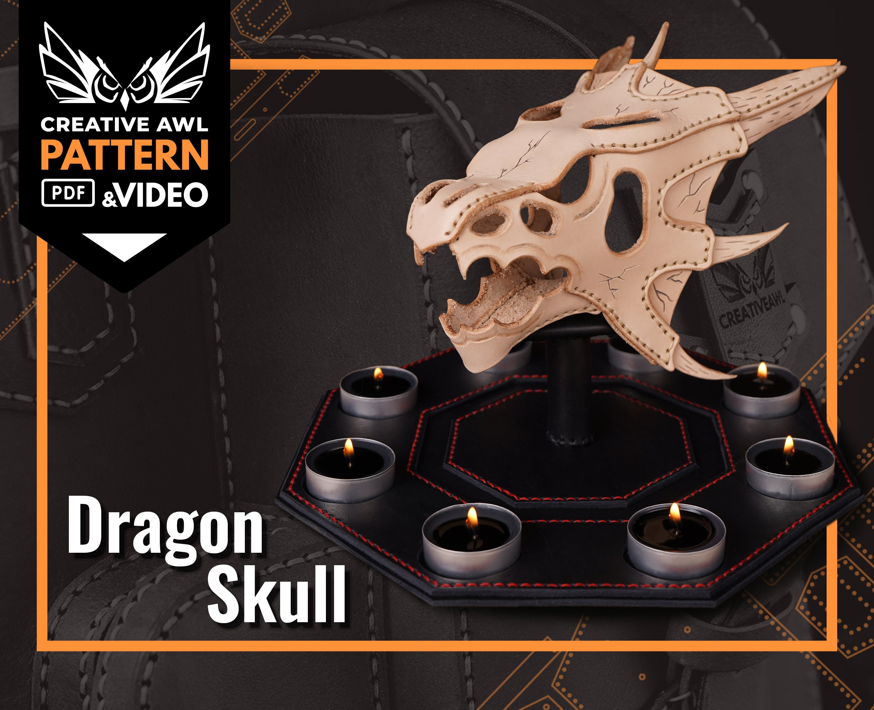 Leather Dragon Skull Pattern - Leather Dragon Head Pattern - Leather Skull Template - PDF Pattern