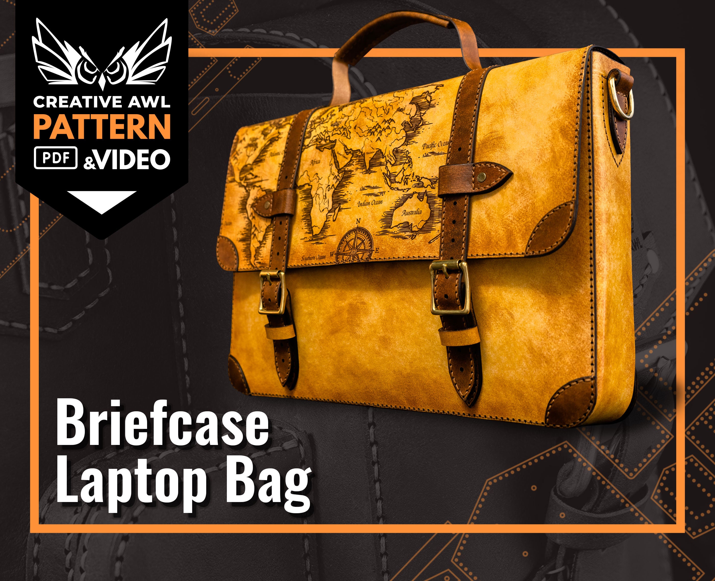 Leather Laptop Bag Pattern - Leather Briefcase Bag pattern - Leather ...