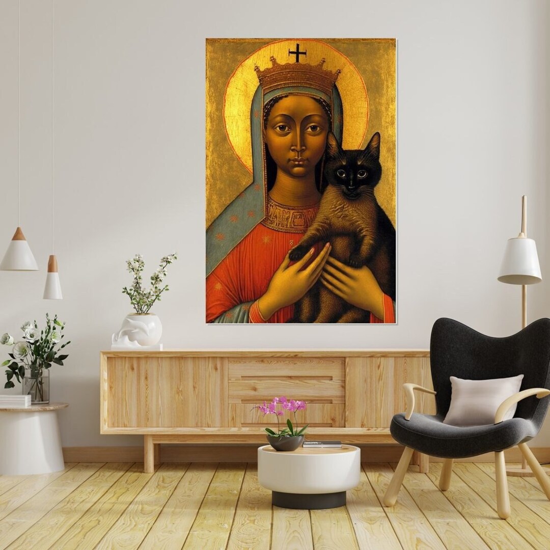 The "black Madonna and Her Guardian Cat" Vertical Matte Poster - Etsy