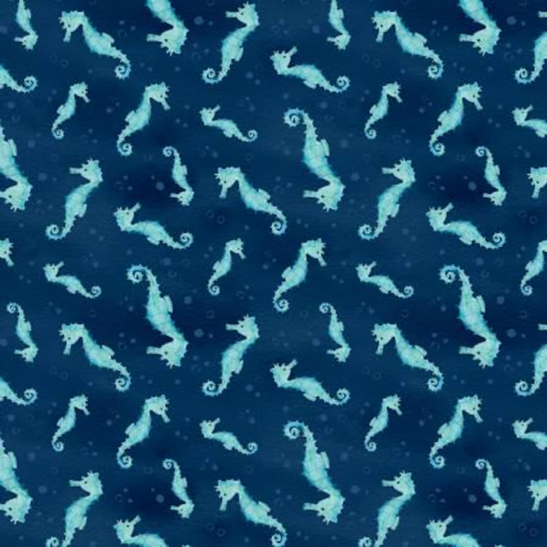 Underwater Wonders Deep Blue Seahorse Toss by Wilmington Prints ...