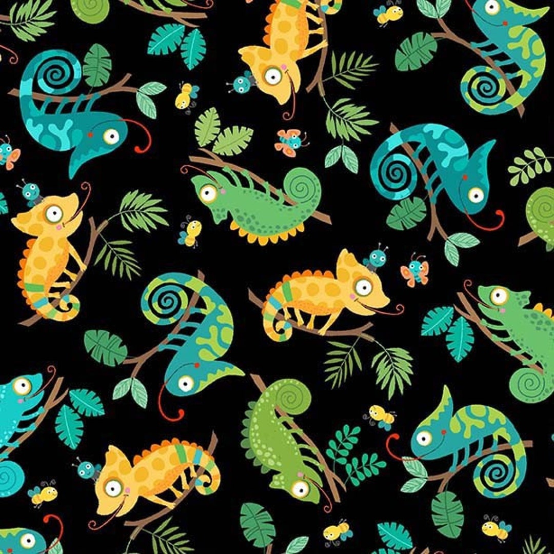 Black Chameleon World by Michael Miller Fabric // Quilting Cotton ...