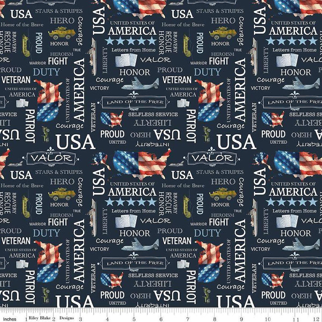 Riley Blake Letters From Home Text Navy // 100% Quilting Cotton ...