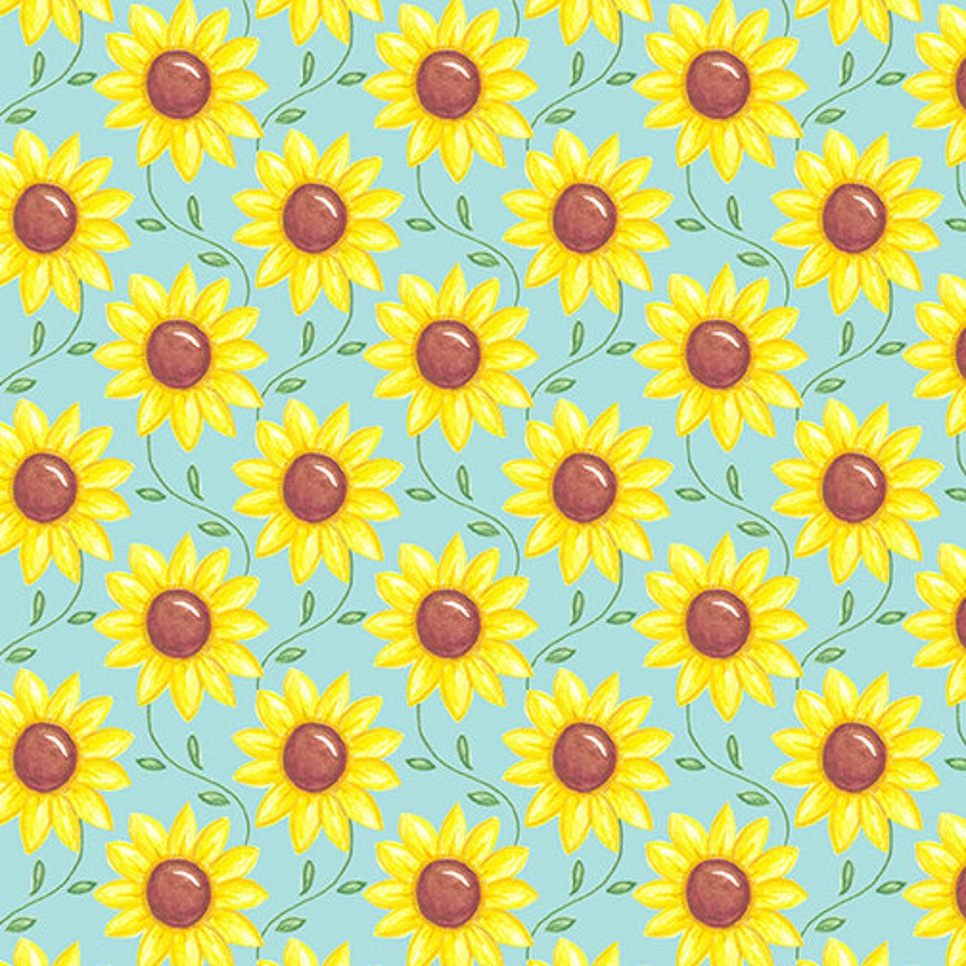 Scrolling Sunflowers Sky Blue by Kanvas Fabric // Quilting Cotton ...