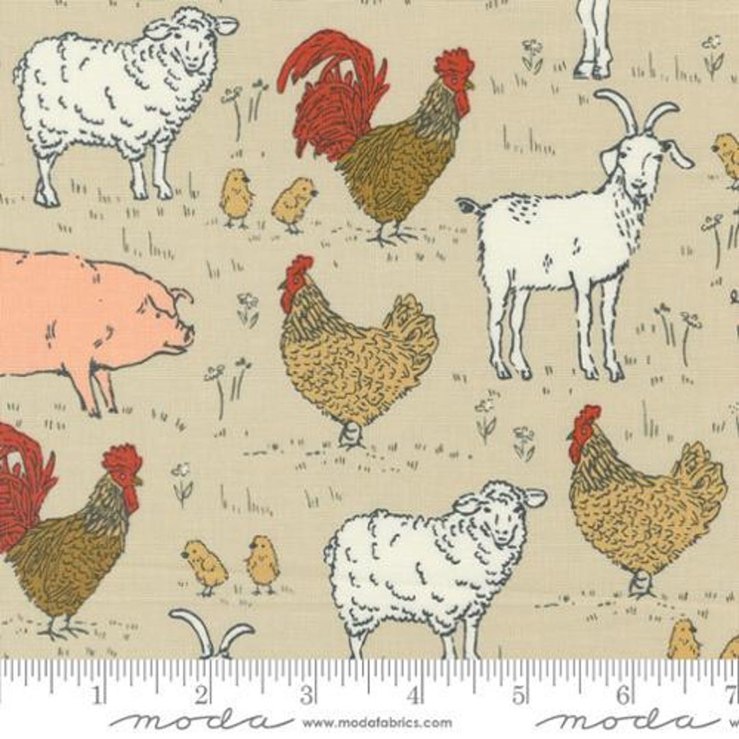Farmstead Animal Farm Linen by Moda Fabrics // 100% Cotton // Quilting ...