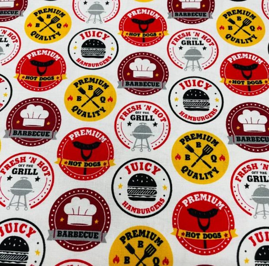 Peace, Love & BBQ - BBQ Badges by Henry Glass and Co // Quilting Cotton ...
