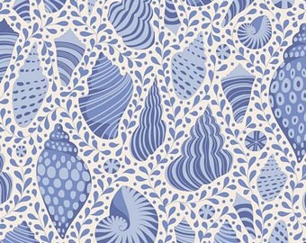 Seashell Fabric Blue Scallops by Melissahyattfabrics Blue White Ocean ...