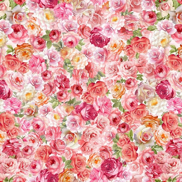 Pink Floral Cotton Fabric - Etsy