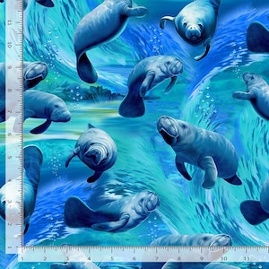 Timeless Treasures Playful Manatee Fabric // Quilting Cotton // Cotton ...