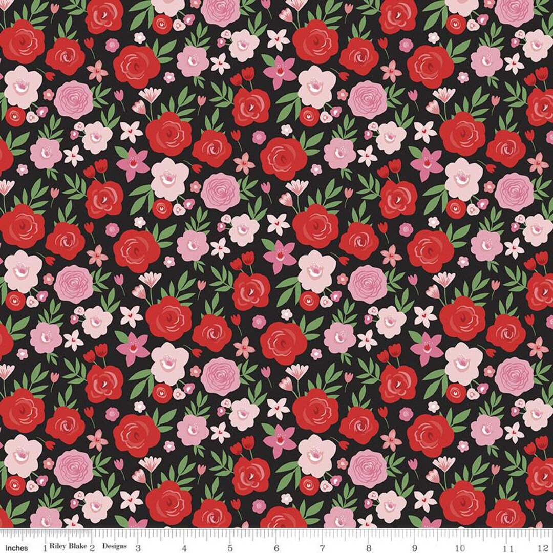 Riley Blake Falling in Love - Floral Black Fabric // Quilting Cotton ...