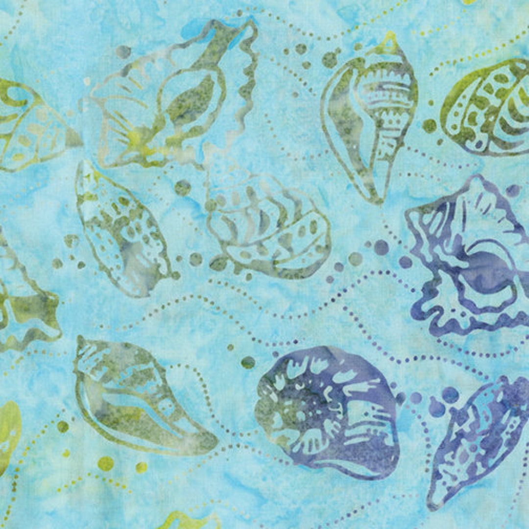 Benartex Batiks Sea Shells Light Indigo // Quilting Fabric // 100% ...