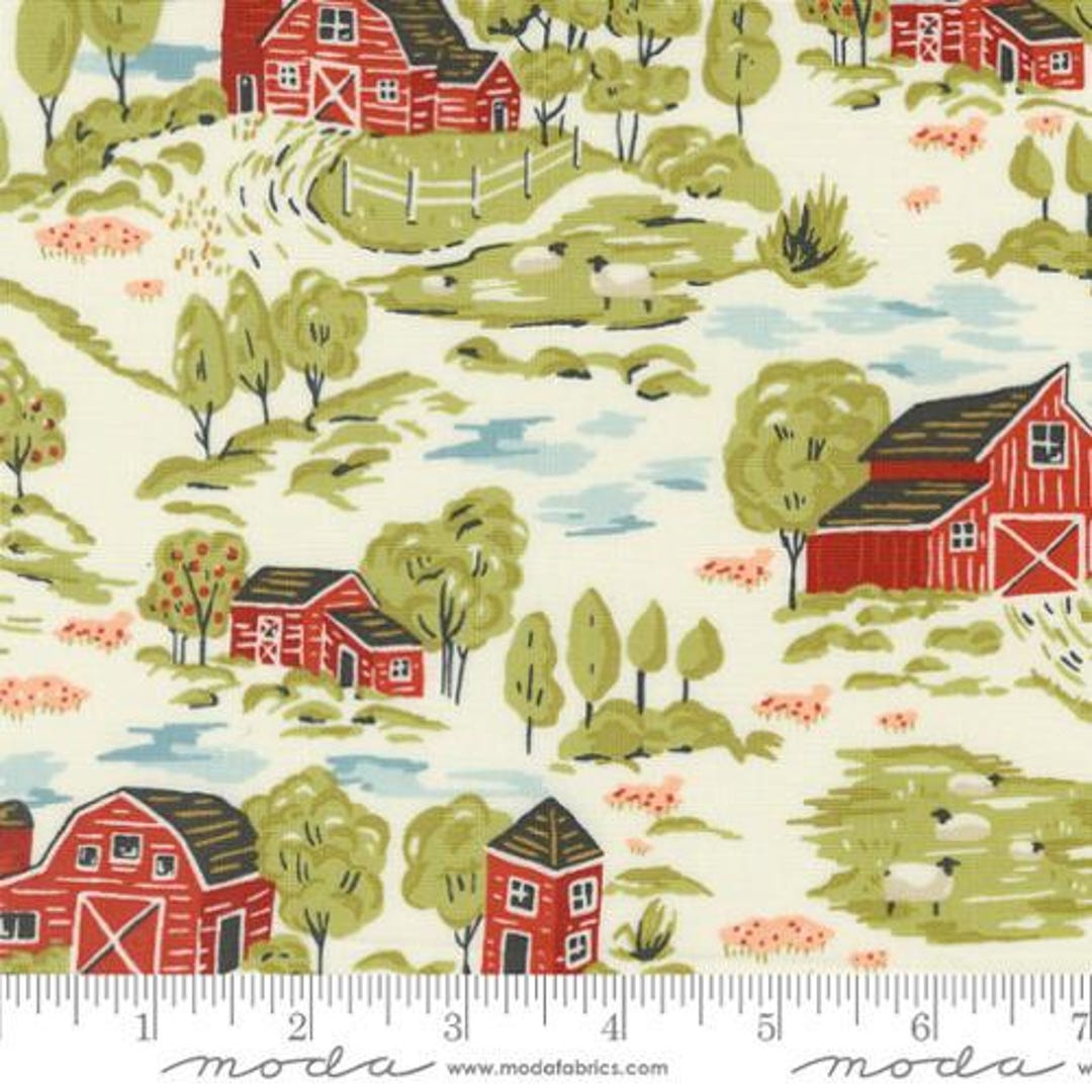 Farmstead Vintage Farm Scene Porcelain by Moda Fabrics // 100% Cotton ...