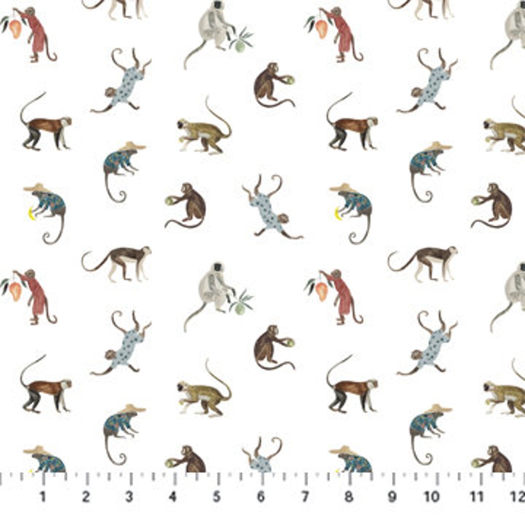 Far & Wide Monkeys by Figo Fabrics // Quilting Cotton // Cotton Woven ...