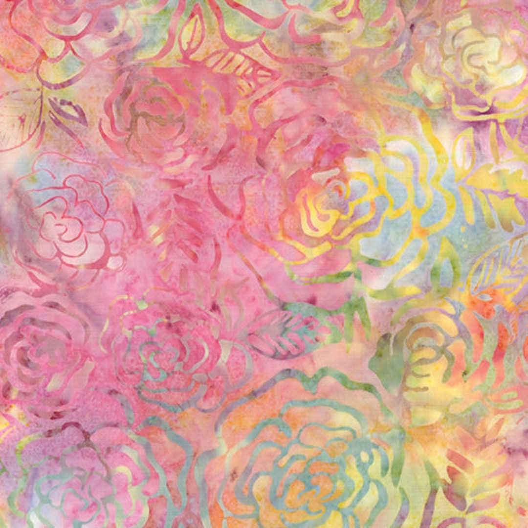 Benartex Batiks Roses Pastel Bali Sweet Rose // Quilting Fabric // 100% Cotton // Floral Batik ...
