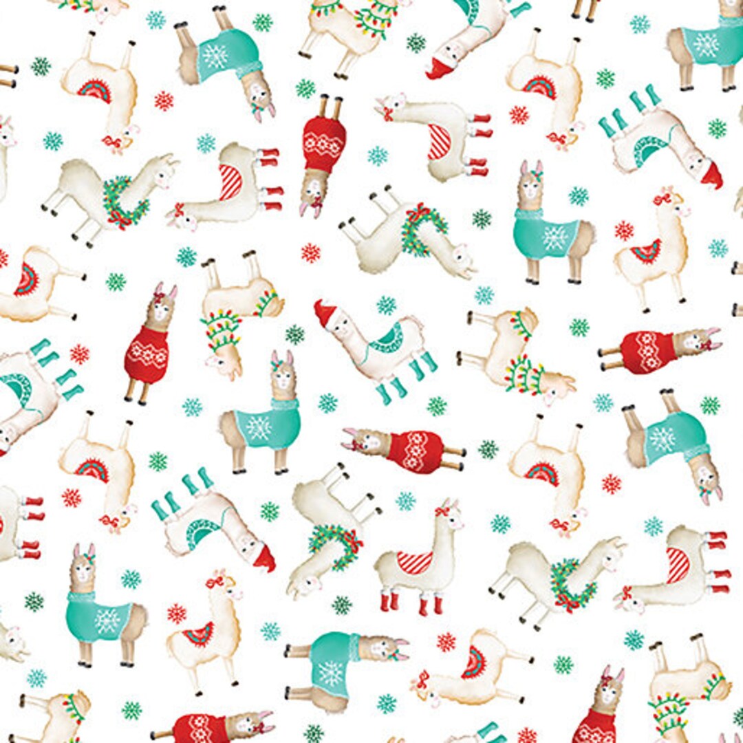 Happy Llamadays - Little Llamas White by Benartex Fabric // Quilting ...