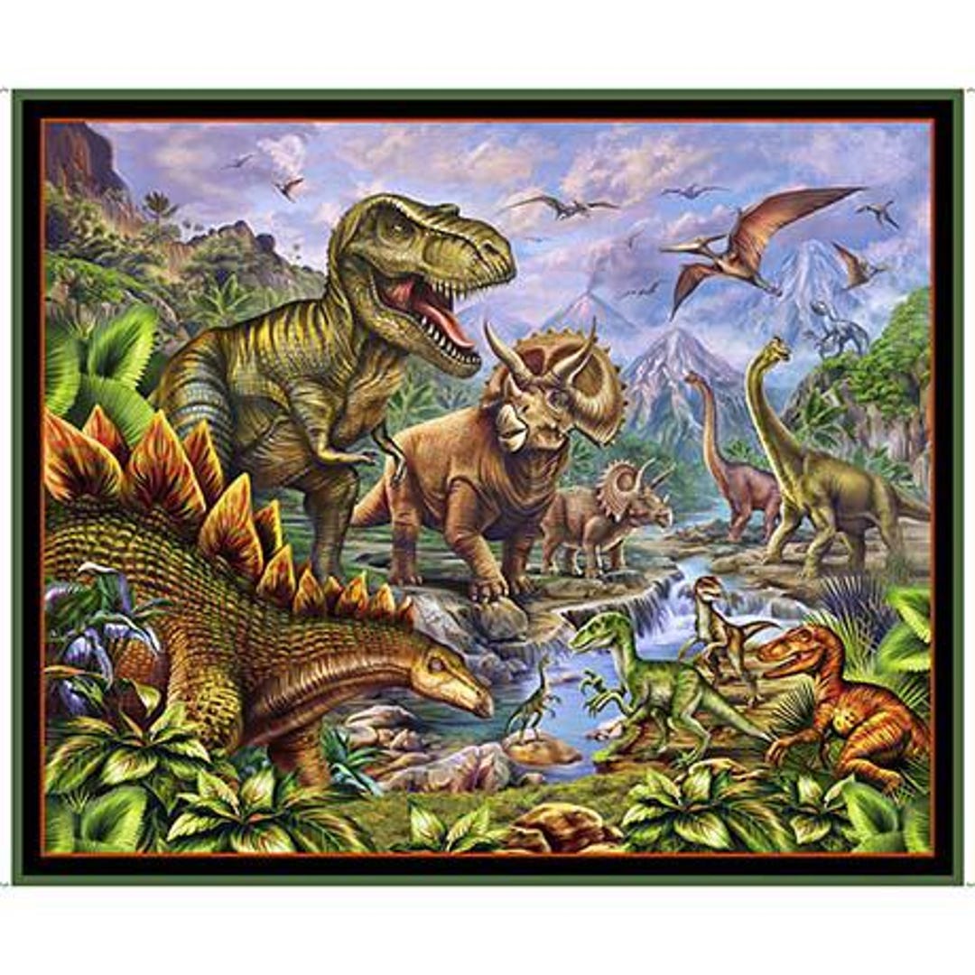 Jurassic Journey Dinosaur Panel by QT Fabrics // 100% Cotton ...