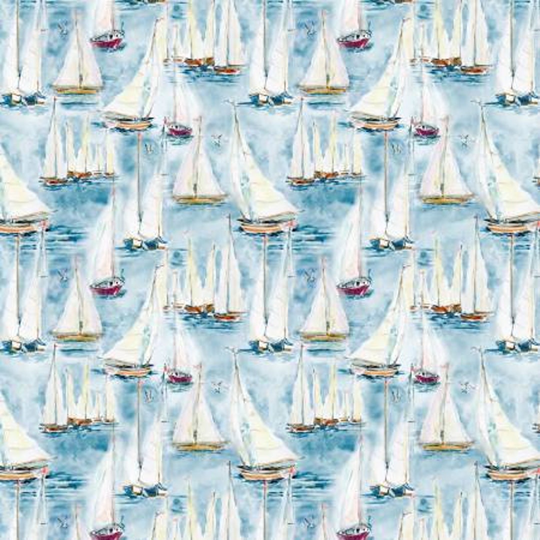 Coastal Sanctuary Blue Boats by Wilmington Prints // Quilting Cotton ... Coastal Sanctuary Blue Boats by Wilmington Prints // Quilting Cotton ...
