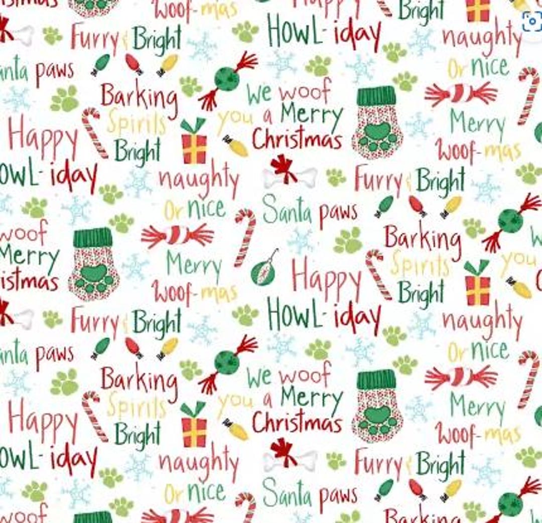 Merry Woof-mas White Words by Studio E Fabrics // Quilting Cotton ...