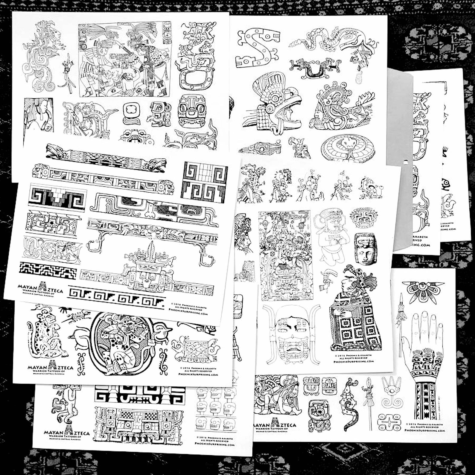 Mayan Aztec Toltec Tattoo Designs Flash SET — 8 Big Classic Size Sheets ...