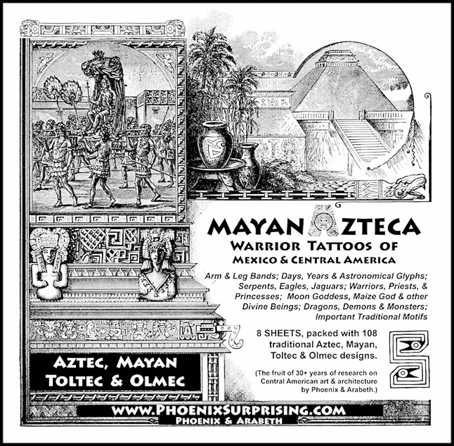 Mayan Aztec Toltec Tattoo Designs Flash SET — 8 Big Classic Size Sheets ...
