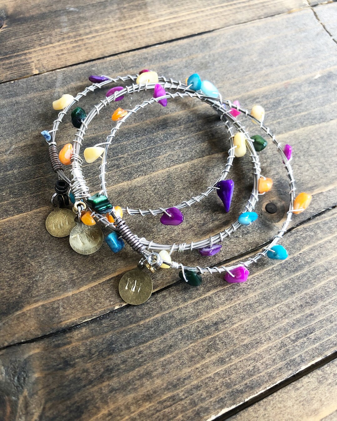 Stone Chip Bangle Stone Chip Bracelet Guitar String Bracelet Set Bangle ...