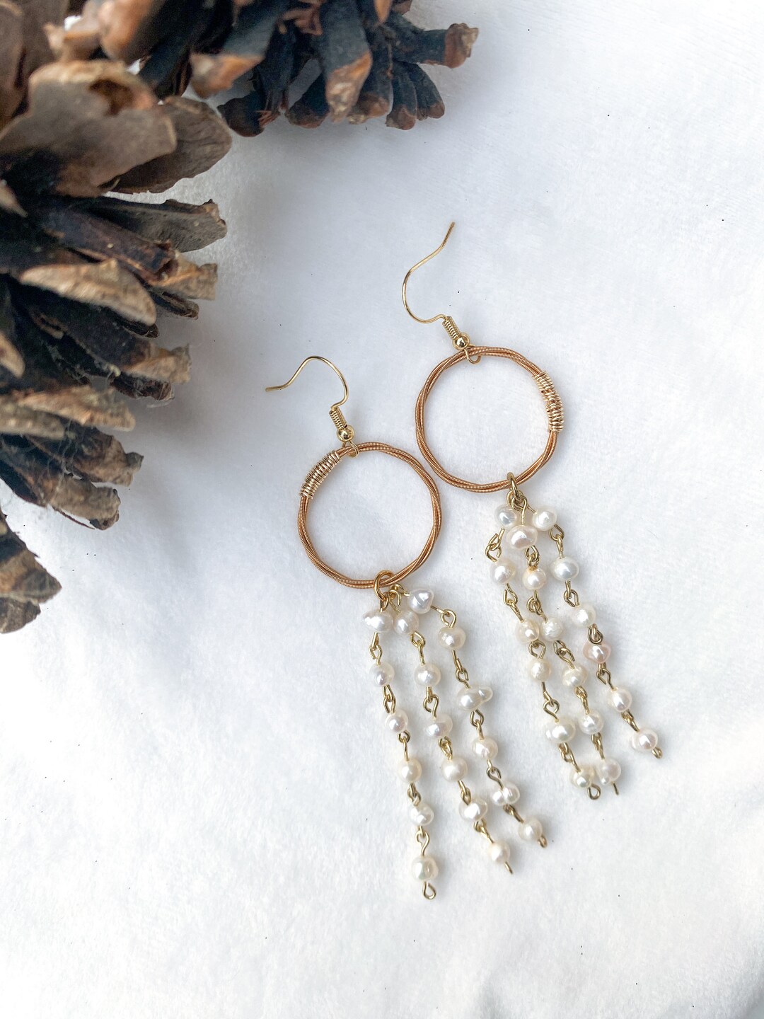 Pearl and Guitar String Dangle Earrings - Etsy