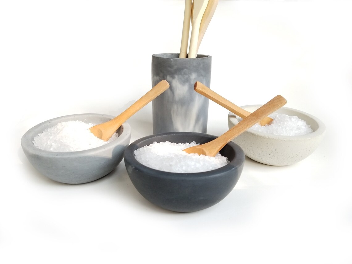 Salt Bowl With Spoon Modern Minimalist Salt Dish - Etsy