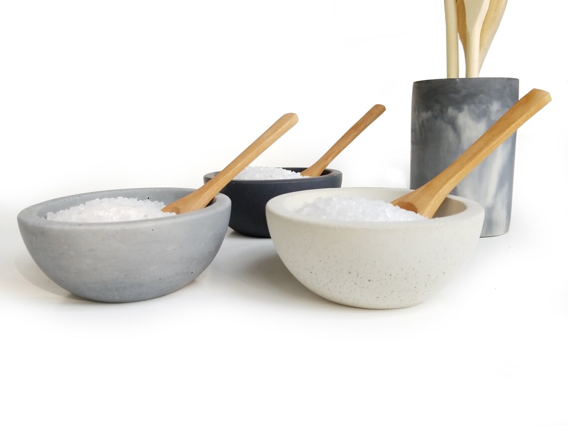 Salt Bowl With Spoon Modern Minimalist Salt Dish - Etsy