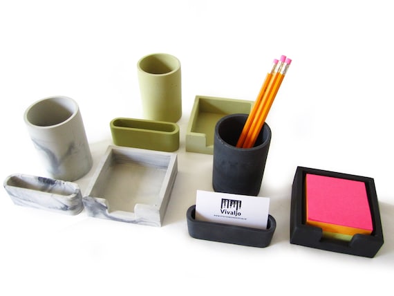 Concrete Desk Accessories Set Business Card Holder Pen Cup Pencil Cup Office Supplies Sticky Note Holder Etsy UK