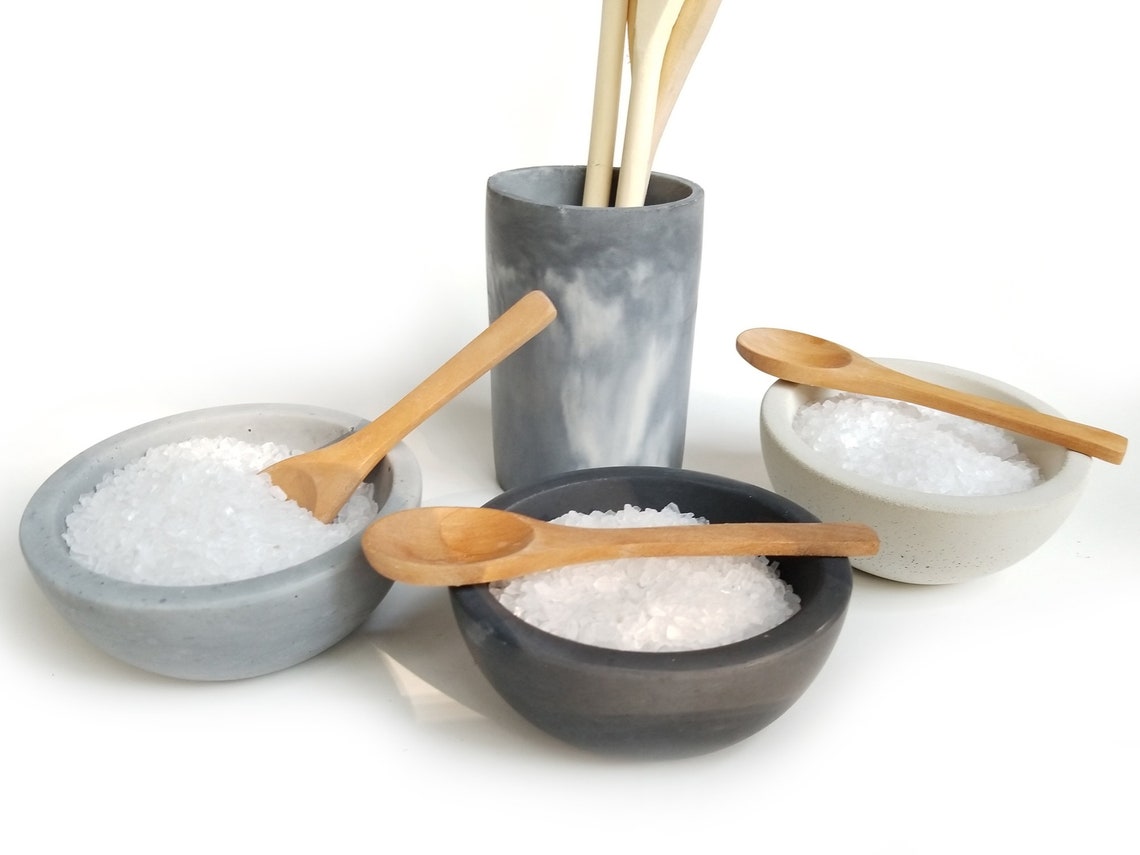 Salt Bowl With Spoon Modern Minimalist Salt Dish - Etsy