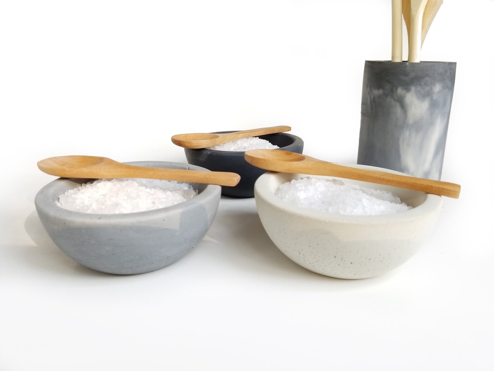 Salt Bowl With Spoon , Modern , Minimalist Salt Dish , Concrete Kitchen ...