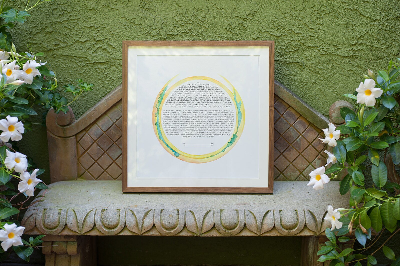 Ketubah “yellow Geode Crown With Green,” Jewish Marriage Contract ...
