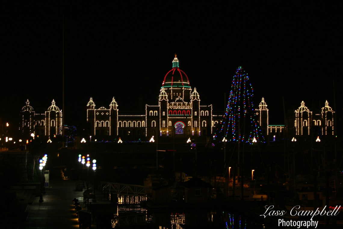 Christmas, Victoria Parliament Building Lights at Night, Victoria ...