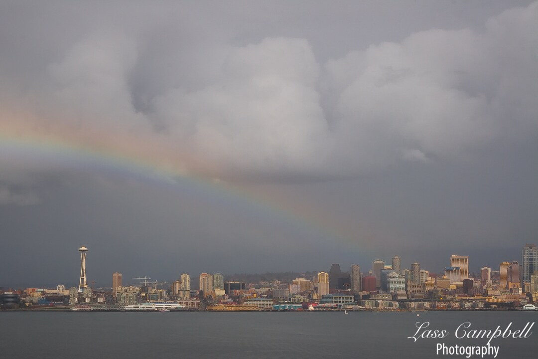 Rainbow Over Seattle Skyline, Space Needle, Hamilton Viewpoint, Pacific ...