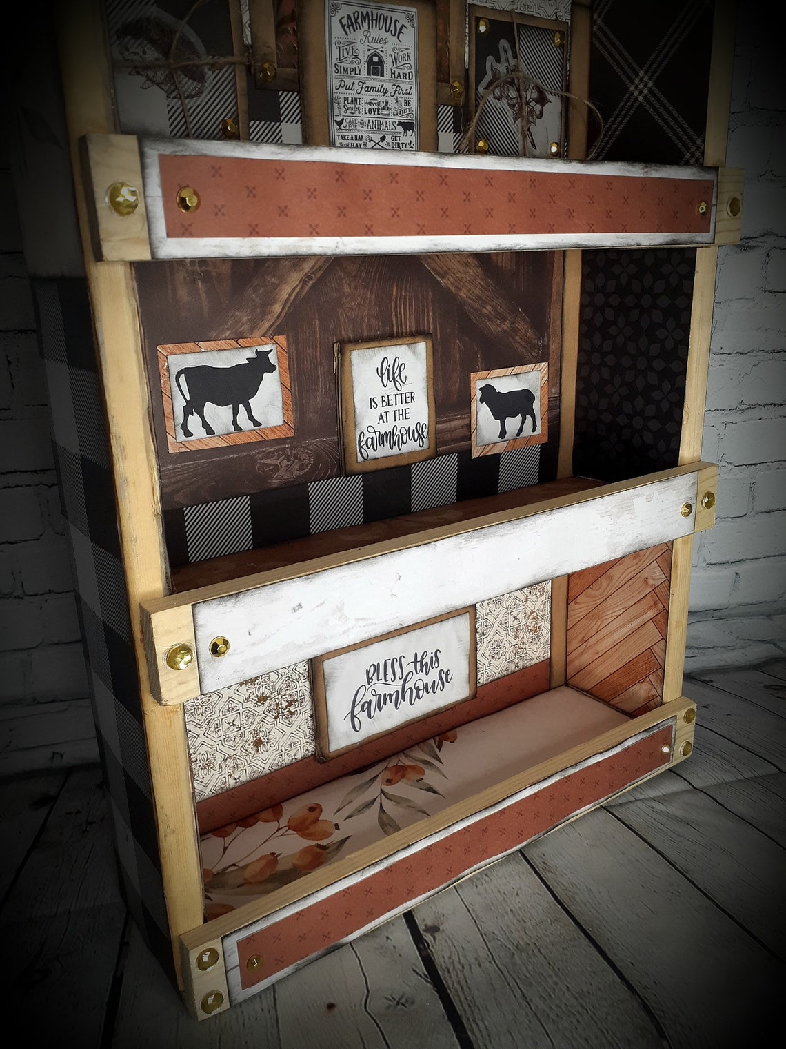 Vintage Farm House Homemade Spice Rack Wall Shelf Farm Animals Rustic ...