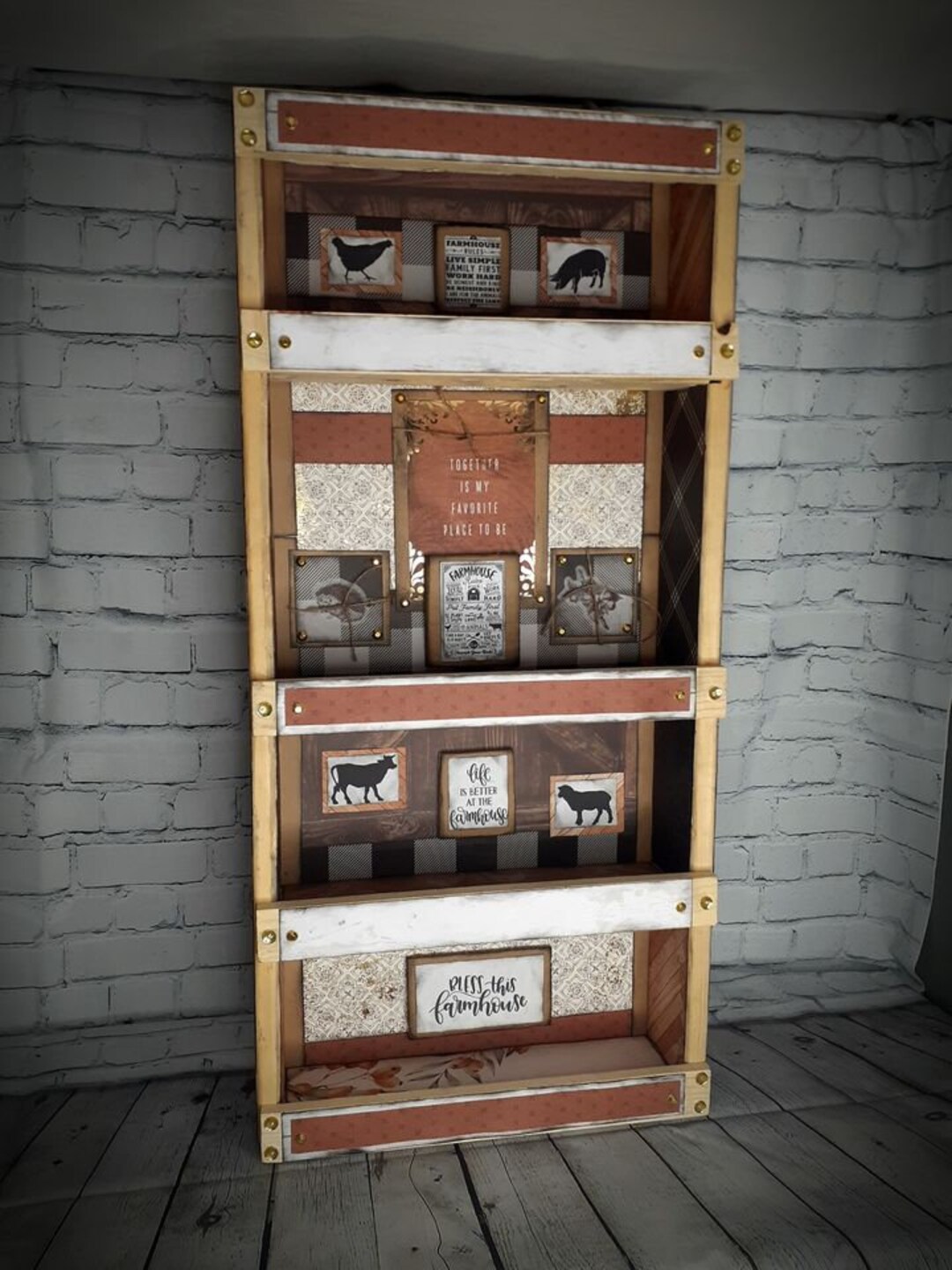 Vintage Farm House Homemade Spice Rack Wall Shelf Farm Animals Rustic ...