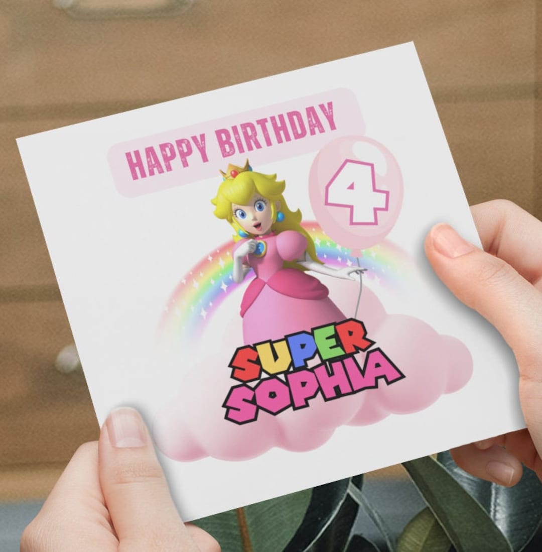 Personalised Super Mario Card Princess Peach Birthday Card, Custom ...
