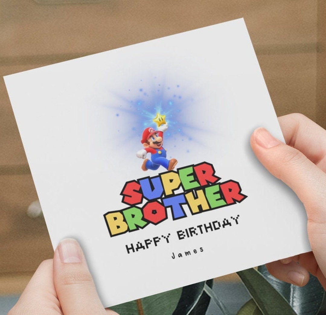 Mario Birthday Card, Happy Birthday Card for Brother, Personalized Card ...