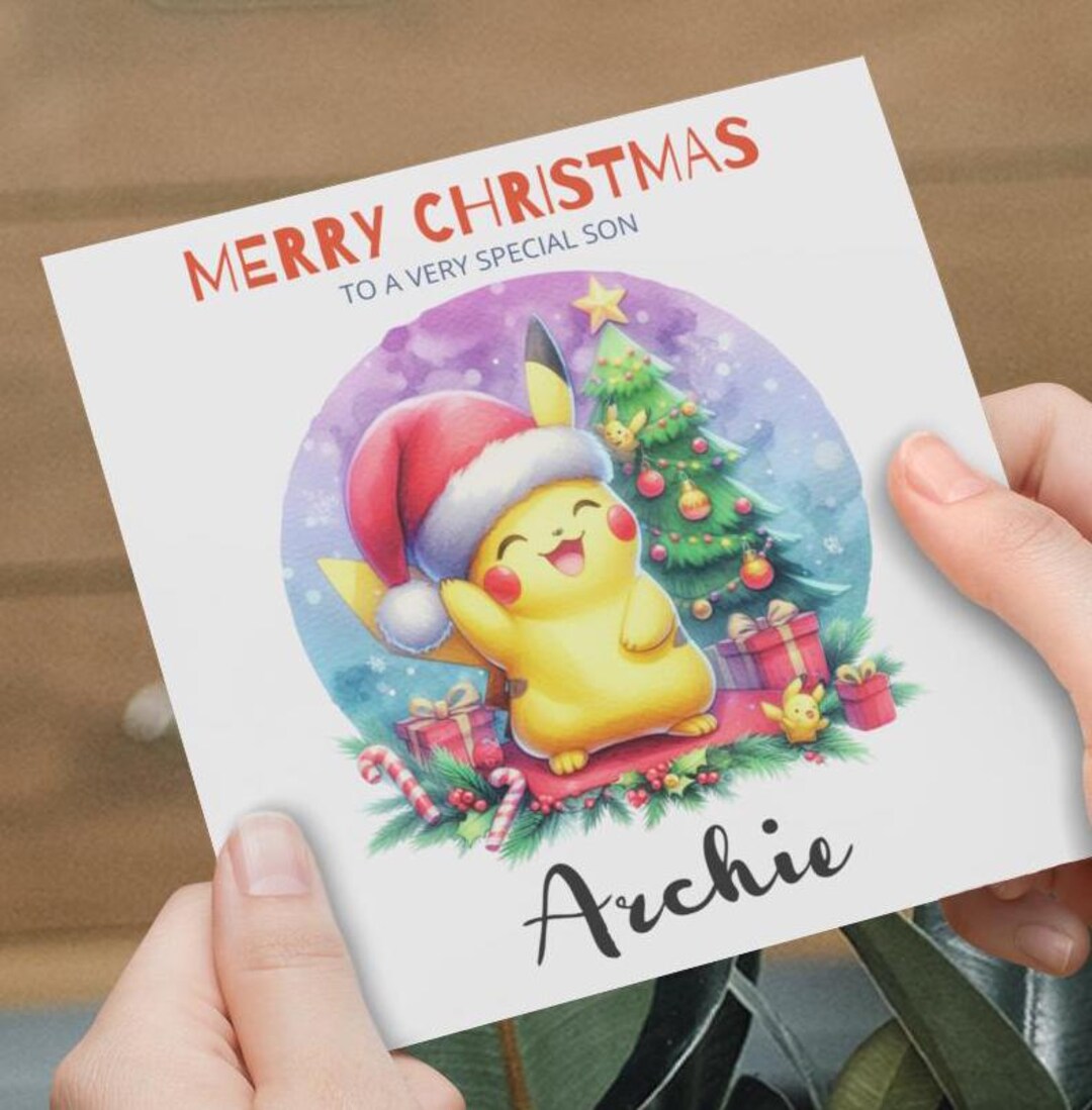 Pokemon Chritmas Card, Pikachu Card, Personalised Pikachu, Christmas ...