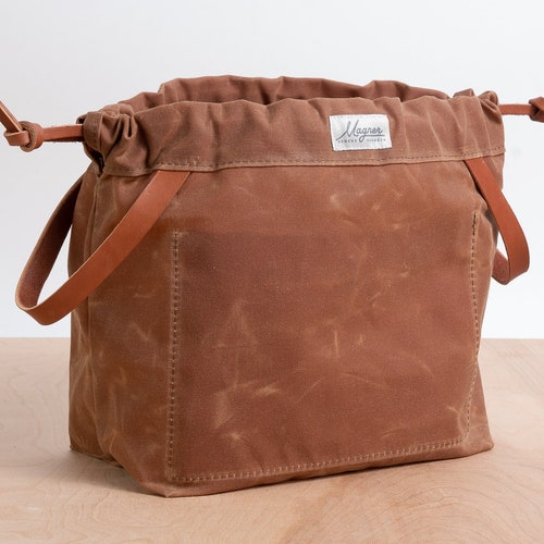 Knitting Project Bag NATURAL Canvas and Golden Brown English - Etsy