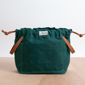 Knitting Project Bag HUNTER GREEN Waxed Canvas and Golden Brown English ...