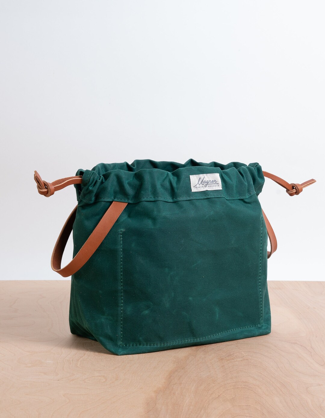 Knitting Project Bag HUNTER GREEN Waxed Canvas and Golden Brown English ...